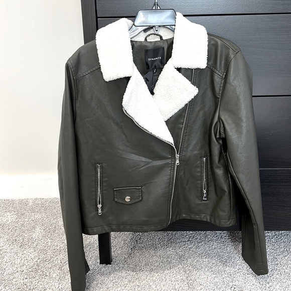 Dynamite | Jackets & Coats | Olive Green Faux Leather Jacket | Poshmark